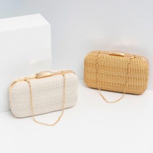 Women Braided PU Evening Bag Box Formal Clutch Purse for Wedding Party(White)