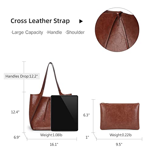 OUKUPA Tote Bags for Women,Leather Shoulder Bag Large Ladies Fashion Handbags Top Satchel with Small Purse Wallet Set 2pcs