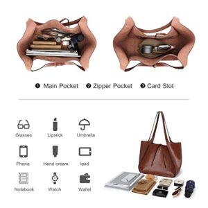 OUKUPA Tote Bags for Women,Leather Shoulder Bag Large Ladies Fashion Handbags Top Satchel with Small Purse Wallet Set 2pcs