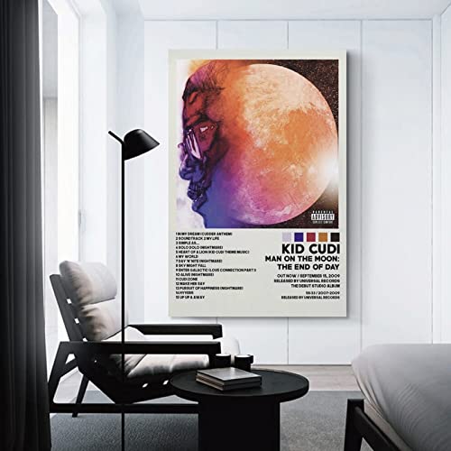 QIAOZ Kid Cudi Poster Man On The Moon Poster Album Cover Poster for Room Aesthetic Canvas Art Wall Art Picture Print Modern Family Bedroom Decor Posters 12x18inch(30x45cm)