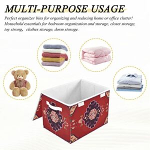 Fabric Storage Bins with Handles for Shelves Persian Carpet Tribal Texture Storage Containers Large Photo Box