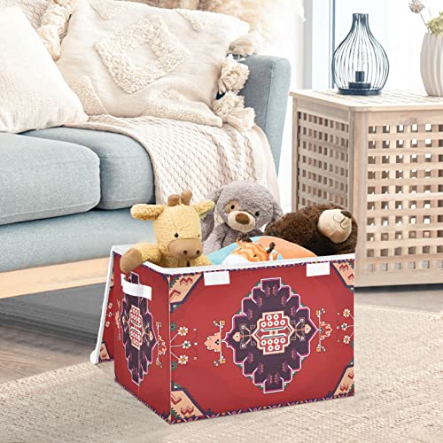 Fabric Storage Bins with Handles for Shelves Persian Carpet Tribal Texture Storage Containers Large Photo Box