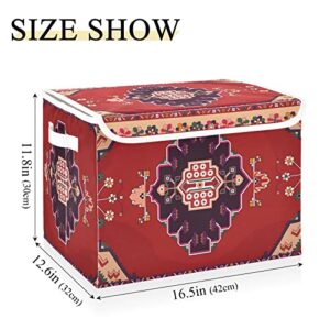 Fabric Storage Bins with Handles for Shelves Persian Carpet Tribal Texture Storage Containers Large Photo Box