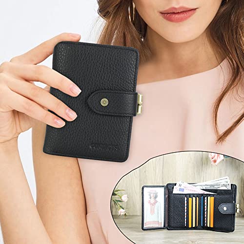 Contact's Womens Kiss Lock Wallet Leather Kiss Clasp Coin Purse Small Card Holder Bifold Rfid Wallet for Women (Black)