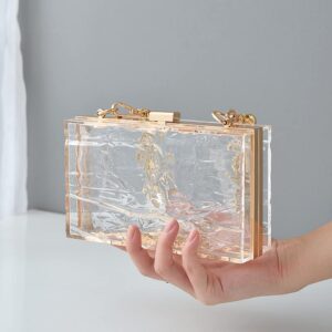 Women Acrylic Clear Purse Evening Clutch Vintage Banquet Shoulder Handbag(Coffee)