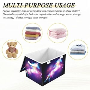 linqin Towel Storage Box with Handle for Living Room Purple Glowing Unicorn Storage Containers Foldable Photo Box