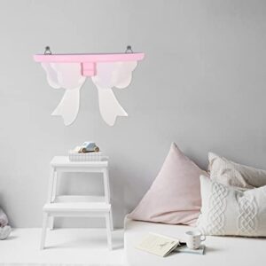 Homoyoyo Wall Mounted Floating Shelves Lovely Bowknot Decorative Wall Shelf Wooden Room Storage Shelf Wall Storage Rack Bowknot Wall Decorations for Home Kitchen Supplies(Pink)