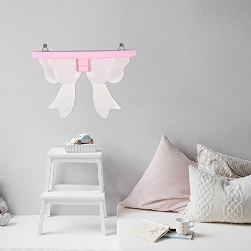 Homoyoyo Wall Mounted Floating Shelves Lovely Bowknot Decorative Wall Shelf Wooden Room Storage Shelf Wall Storage Rack Bowknot Wall Decorations for Home Kitchen Supplies(Pink)