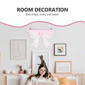 Homoyoyo Wall Mounted Floating Shelves Lovely Bowknot Decorative Wall Shelf Wooden Room Storage Shelf Wall Storage Rack Bowknot Wall Decorations for Home Kitchen Supplies(Pink)