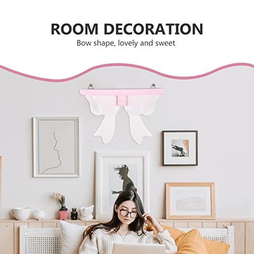 Homoyoyo Wall Mounted Floating Shelves Lovely Bowknot Decorative Wall Shelf Wooden Room Storage Shelf Wall Storage Rack Bowknot Wall Decorations for Home Kitchen Supplies(Pink)