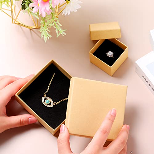 Geyee 20 Pcs Jewelry Box with Cardboard for Women Small Necklace Ring Gift Boxes Square Paper Gift Case 2 Size Kraft Box Holder for Earrings Bracelets Packaging Shipping, 2 Inches, 3.5 Inches