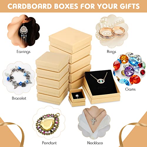 Geyee 20 Pcs Jewelry Box with Cardboard for Women Small Necklace Ring Gift Boxes Square Paper Gift Case 2 Size Kraft Box Holder for Earrings Bracelets Packaging Shipping, 2 Inches, 3.5 Inches