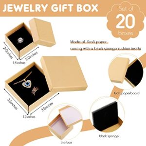 Geyee 20 Pcs Jewelry Box with Cardboard for Women Small Necklace Ring Gift Boxes Square Paper Gift Case 2 Size Kraft Box Holder for Earrings Bracelets Packaging Shipping, 2 Inches, 3.5 Inches