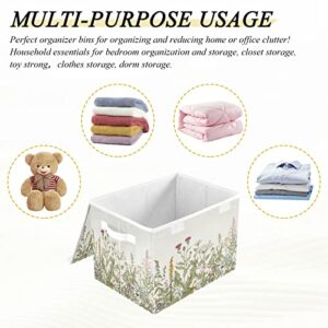 Kigai Collapsible Herbal Wildflowers Storage Basket with Lids and Handles,Storage Bins for Shelves Closet Bedroom,Office Storage