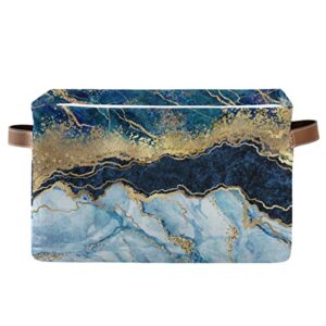 blue gold marble abstract modern square storage basket storage bins canvas storage organizer closet shelf organizer for home office, 2 pc