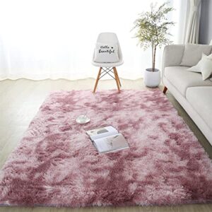 yxdsubi rugs for bedroom dorm, fluffy fuzzy soft carpet, shaggy throw rug for nursery room, indoor floor living room carpet for kids girls boys teen home decor aesthetic (lotus root pink, 4×6.5feet)