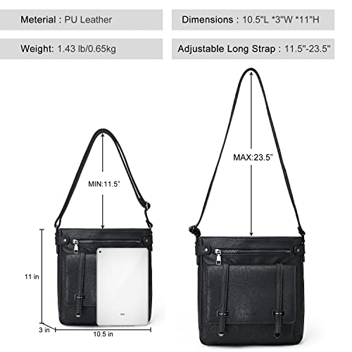 Crossbody Bags for Women Leather Purses: Fashion Women's Shoulder Handbags Medium Size Travel Ladies Cross Body Bag (Black)