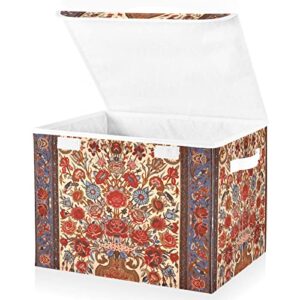 linqin closet storage box with lid storage containers for towel persian carpet tribal texture fabric storage 12x12x16