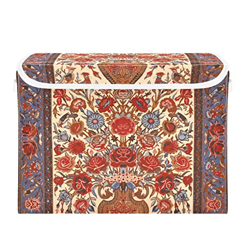 linqin Closet Storage Box with Lid Storage Containers for Towel Persian Carpet Tribal Texture Fabric Storage 12x12x16