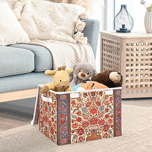 linqin Closet Storage Box with Lid Storage Containers for Towel Persian Carpet Tribal Texture Fabric Storage 12x12x16