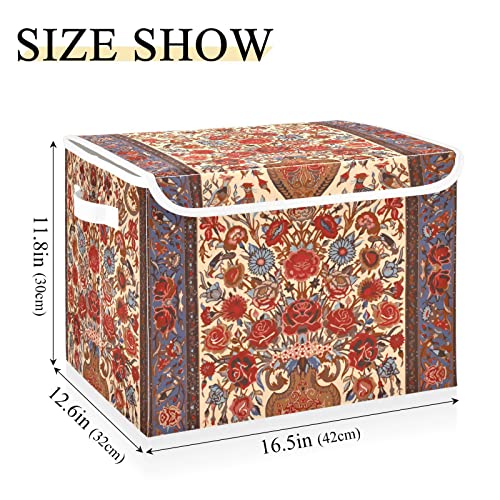 linqin Closet Storage Box with Lid Storage Containers for Towel Persian Carpet Tribal Texture Fabric Storage 12x12x16