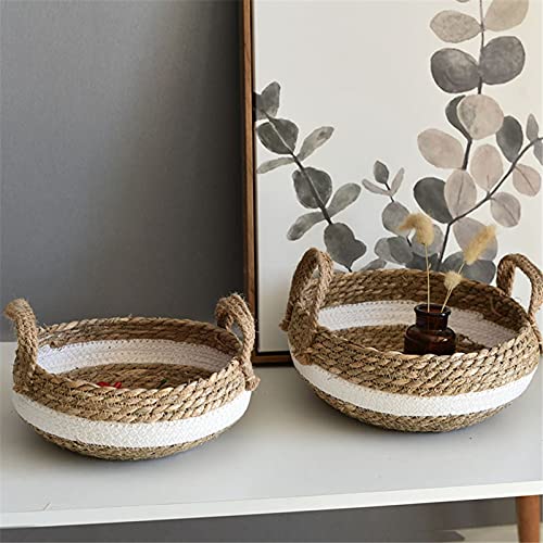 Ochine Seagrass Storage Baskets Round Wicker Baskets Hand-Woven Storage Baskets with Handles Seagrass Wicker Basket Handwoven Storage Baskets Hand-Woven Storage Organizer Baskets Bins for Organizing