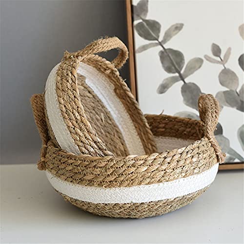 Ochine Seagrass Storage Baskets Round Wicker Baskets Hand-Woven Storage Baskets with Handles Seagrass Wicker Basket Handwoven Storage Baskets Hand-Woven Storage Organizer Baskets Bins for Organizing