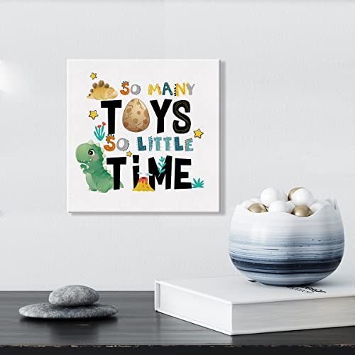 Dinosaur Nursery Sign Wall Art Prints Canvas Painting Baby Dinosaur Dino So Many Toys So Little Time Outer Print Home Kids Bedroom Playroom Decor 8" x 8"