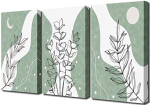 bohemia wall art set of 3, framed canvas boho wall decor, mid century modern wall decor for living room, bedroom, bathroom, office 12″x16″x3