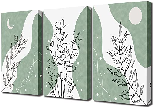 Bohemia Wall Art Set of 3, Framed Canvas Boho Wall Decor, Mid Century Modern Wall Decor for Living Room, Bedroom, Bathroom, Office 12"x16"x3