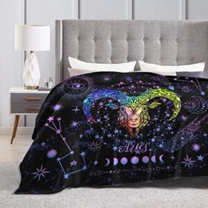 JASUTOT Aries Constellation Blanket Zodiac Sign Throw Blanket Astrology Flannel Throw Blanket Constellation Gifts Blanket for Women Men 50"X40"