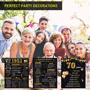 HOMANGA 70th Birthday Decorations for Men, 3 Pieces 70th Birthday Anniversary Posters, Back in 1953 Party Decoration Supplies, 70th Gifts for Men and Women Black Gold 8x10 Inch