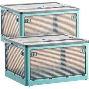 kisyongus 2 pack 15gal large capacity storage bins with lids, five-door stackable storage box with wheels, plastic foldable storage boxes for closet storage organization, 55l