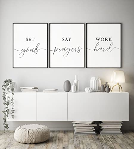 NATVVA 3 Pieces Canvas Print Set Goals,Say Prayers,Work Hard Poster Painting Inspirational Pictures Office Wall Art Gifts Artwork Wall Decor for Office Home Decor with Inner Frame