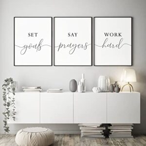 NATVVA 3 Pieces Canvas Print Set Goals,Say Prayers,Work Hard Poster Painting Inspirational Pictures Office Wall Art Gifts Artwork Wall Decor for Office Home Decor with Inner Frame