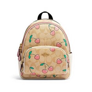 COACH Women's Mini Court Backpack (Cherry Signature - Light Khaki Multi), One Size