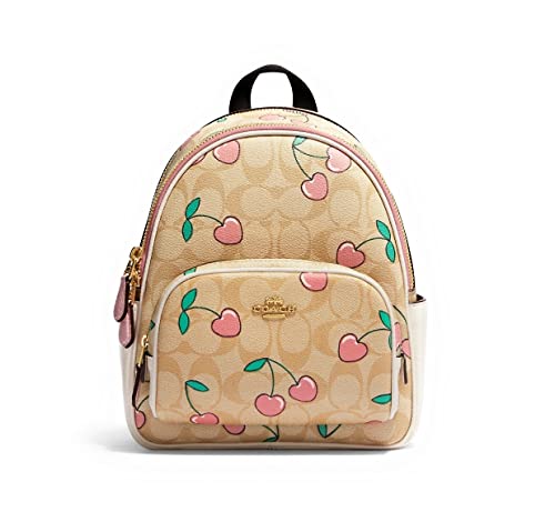 COACH Women's Mini Court Backpack (Cherry Signature - Light Khaki Multi), One Size