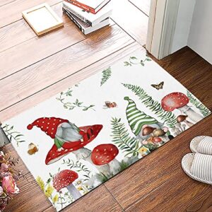 spring cute gnome sit on mushroom with wild flower, bathroom shower mat doormat non slip,floor rug absorbent carpets floor mat home decor for kitchen bedroom rug, 16″x 24″