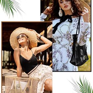 4 Pcs Summer Beach Tote Casual Foldable Mesh Tote Bag Shoulder Handbags Woven Straw Purse Bohemian Wristlet Purses for Women Zipper Wristlet Wallets Straw Clutch Bag for Girls Picnic Vacation