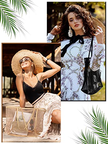 4 Pcs Summer Beach Tote Casual Foldable Mesh Tote Bag Shoulder Handbags Woven Straw Purse Bohemian Wristlet Purses for Women Zipper Wristlet Wallets Straw Clutch Bag for Girls Picnic Vacation