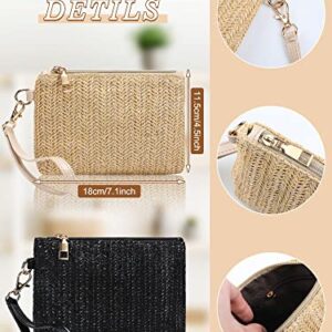 4 Pcs Summer Beach Tote Casual Foldable Mesh Tote Bag Shoulder Handbags Woven Straw Purse Bohemian Wristlet Purses for Women Zipper Wristlet Wallets Straw Clutch Bag for Girls Picnic Vacation