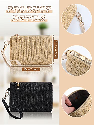 4 Pcs Summer Beach Tote Casual Foldable Mesh Tote Bag Shoulder Handbags Woven Straw Purse Bohemian Wristlet Purses for Women Zipper Wristlet Wallets Straw Clutch Bag for Girls Picnic Vacation