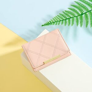 Sunwel Fashion Women Rhombus Embroidery Wallets Mini Short Wallet Pocket Wallet Credit Card Holder ID/Photo Window for Women GIrls (PINK)