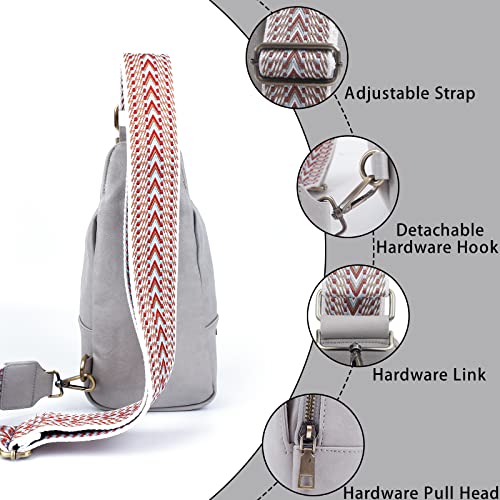 Women Chest Bag Fashion Sling Bag Small Crossbody PU Leather Daypack Satchel Backpack Adjustable Shoulder Strap for Lady Shopping Travel (Grey 1)