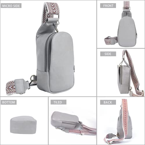 Women Chest Bag Fashion Sling Bag Small Crossbody PU Leather Daypack Satchel Backpack Adjustable Shoulder Strap for Lady Shopping Travel (Grey 1)