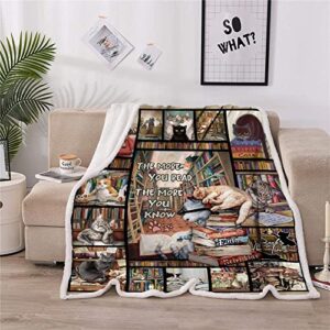 CYREKUD Book Lovers Gifts Throw Blanket,Cat Gifts for Cat Lovers Blanket,Cat Lover Gifts for Women,Gifts for Book Lovers, Soft Cat and Books Blanket for Sofa Couch Beds Decoration Christmas 50x60