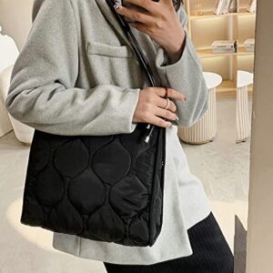 Large Quilted Tote Handbag Down Padding Top-Handle Bag Purse Slouchy Fashion Tote Bag for Women