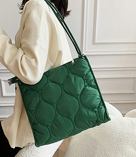 Large Quilted Tote Handbag Down Padding Top-Handle Bag Purse Slouchy Fashion Tote Bag for Women