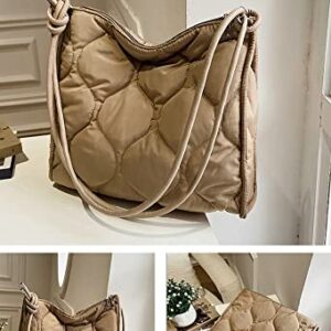 Large Quilted Tote Handbag Down Padding Top-Handle Bag Purse Slouchy Fashion Tote Bag for Women