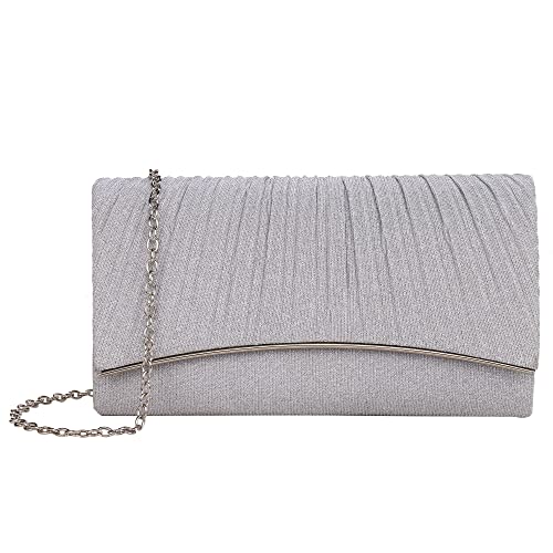 ZHANNI Clutch Purses for Women Fashion Shining Evening Bag Handbag Party Wedding Clutch (Silver)